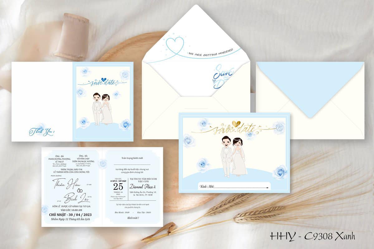 Thiệp cưới HHY-C9308 XANH - Thiệp Cưới Phú Hưng